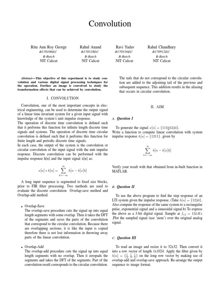 Convolution Techniques in Signal Processing | PDF | Discrete Fourier ...
