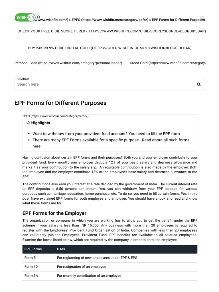 Https WWW - Wishfin.com Epfo Epf-Forms-For-employers-employees | PDF