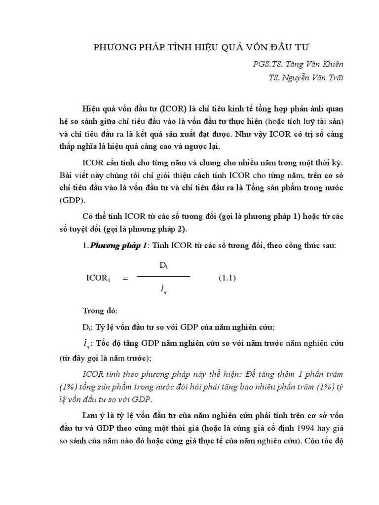 PP tính hiệu quả đầu tư - ICOR | PDF