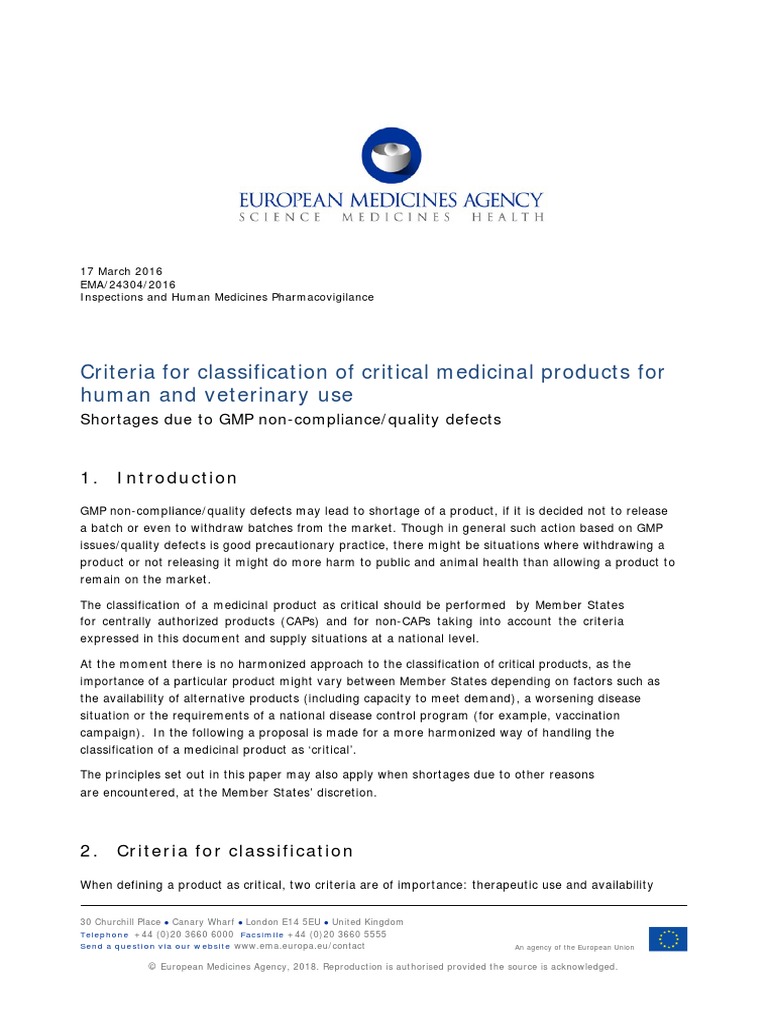 Criteria Classification Critical Medicinal Products - en | PDF | Wellness