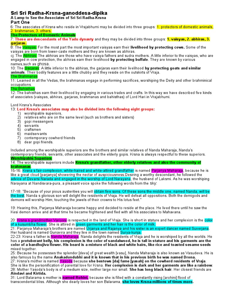 Notes - Radha Krishna Ganodesh Dipika | PDF | Krishna | Hinduism