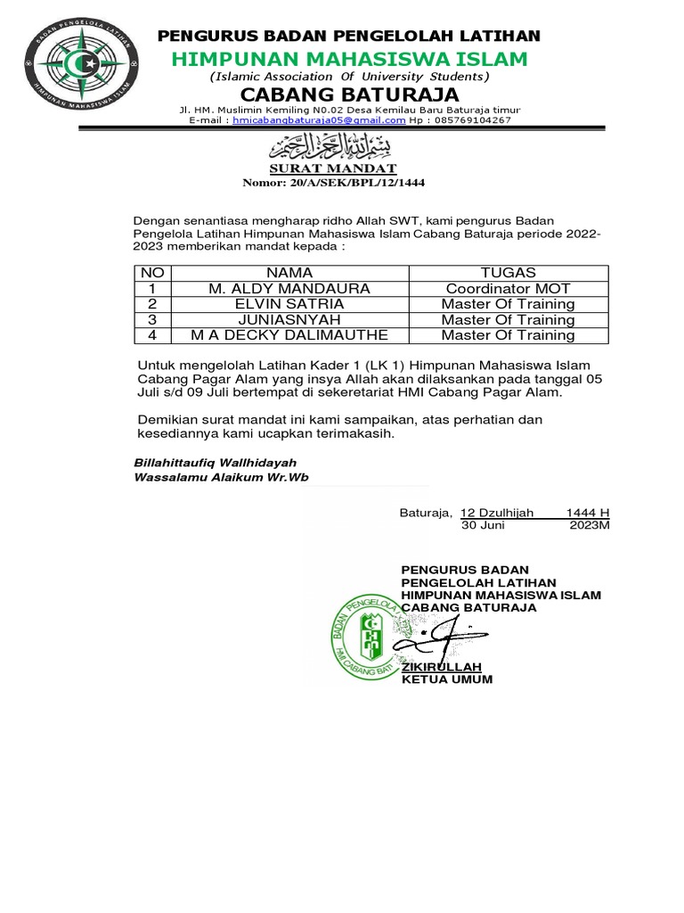 Surat Mandat BPL | PDF