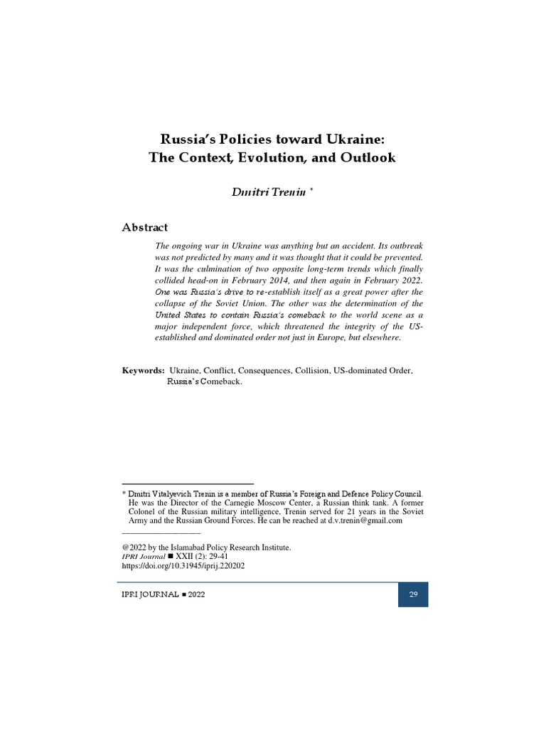 Article 2 IPRI Journal XXII II Dmitri Trenin de | PDF | Ukraine ...