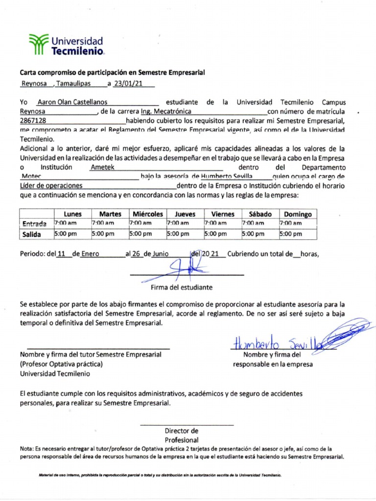 Hoja de Compromiso Personal20210123 - 22125782 | PDF