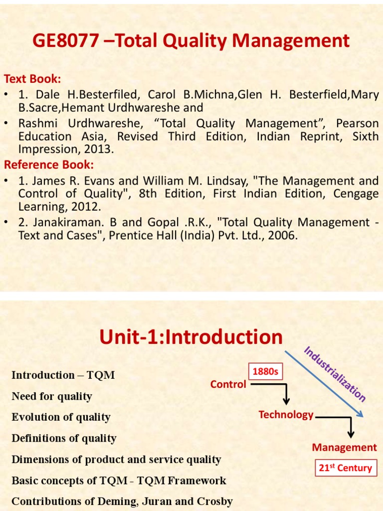 GE8077 - Total Quality Management: Text Book | PDF | Quality Management | Reliability Engineering