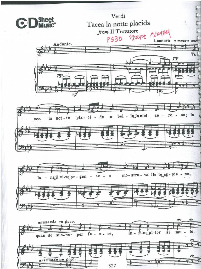 (여) G. Verdi - Il Trovatore - Tacea La Notte Placida | PDF