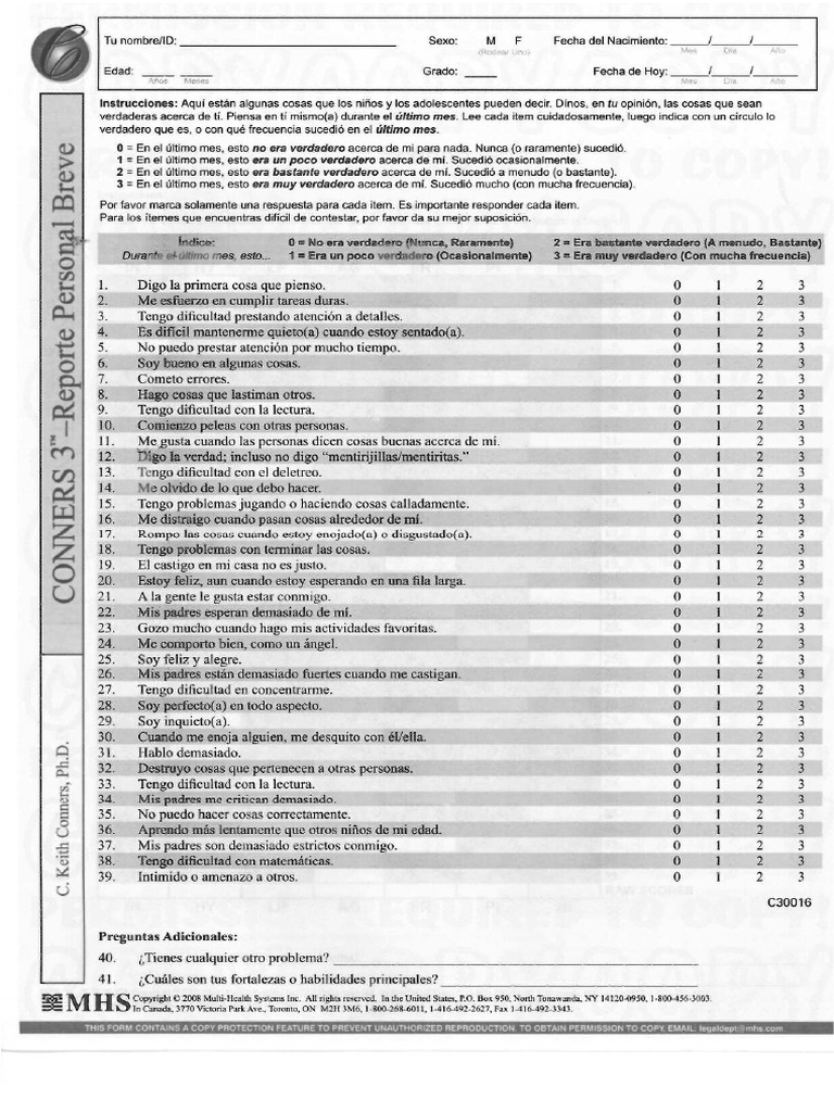 Conners 3 - Paciente | PDF