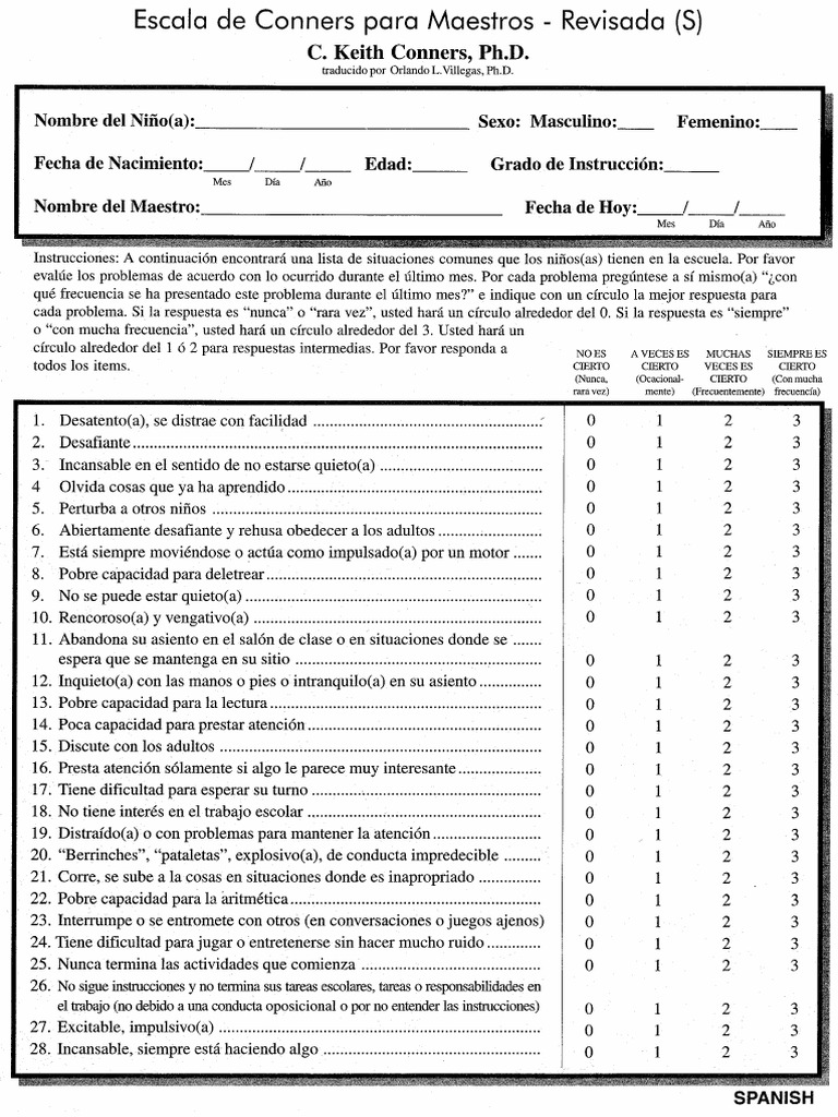 Conners 28 Profesores BREVE PARA PASAR | PDF