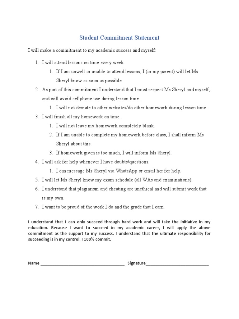 Student Commitment Statement | PDF