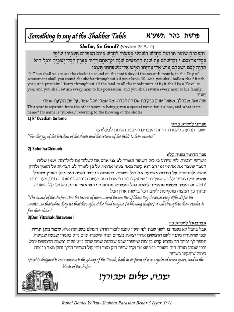 Shabbos Table Behar | PDF | Torah | Hebrew Bible Words And Phrases