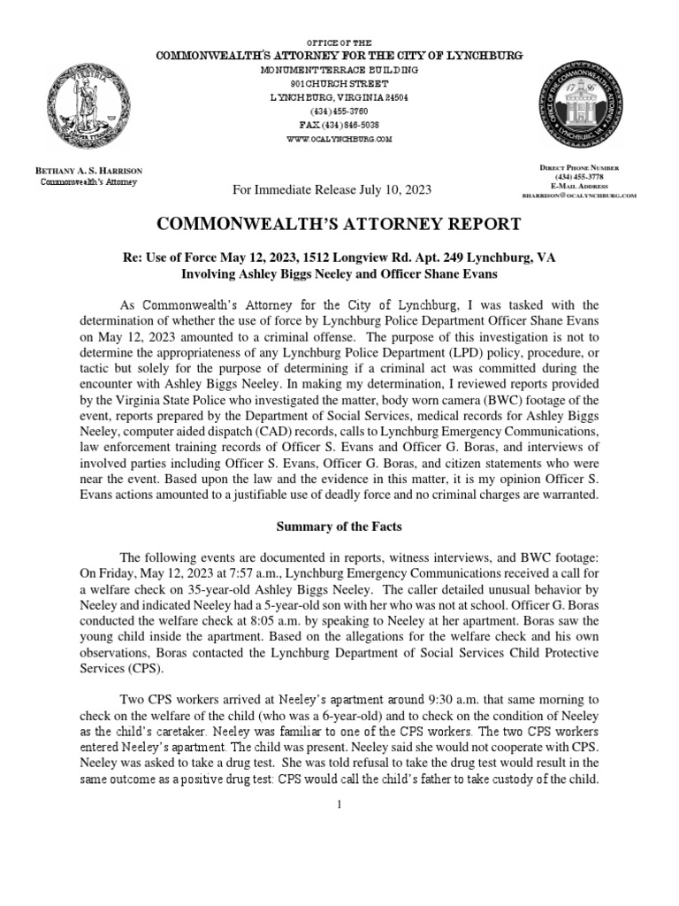 Report Use of Force Ashley Biggs Neeley Officer Shane Evans May 12 2023 ...