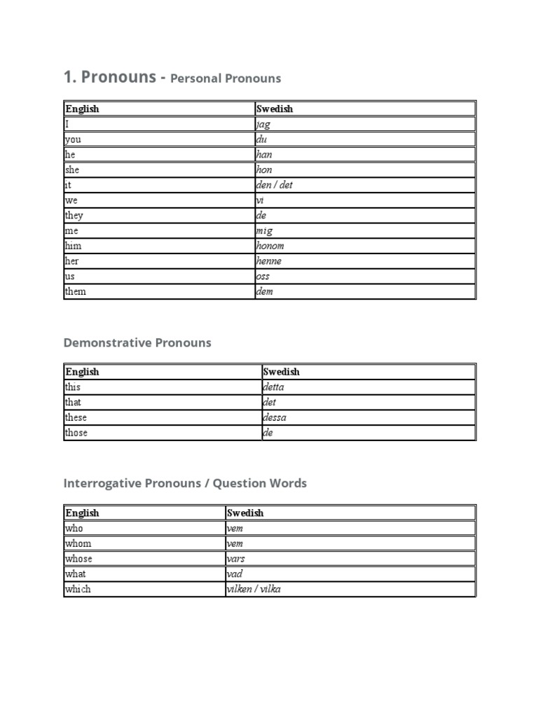 Main Vocabulary Swedish | PDF