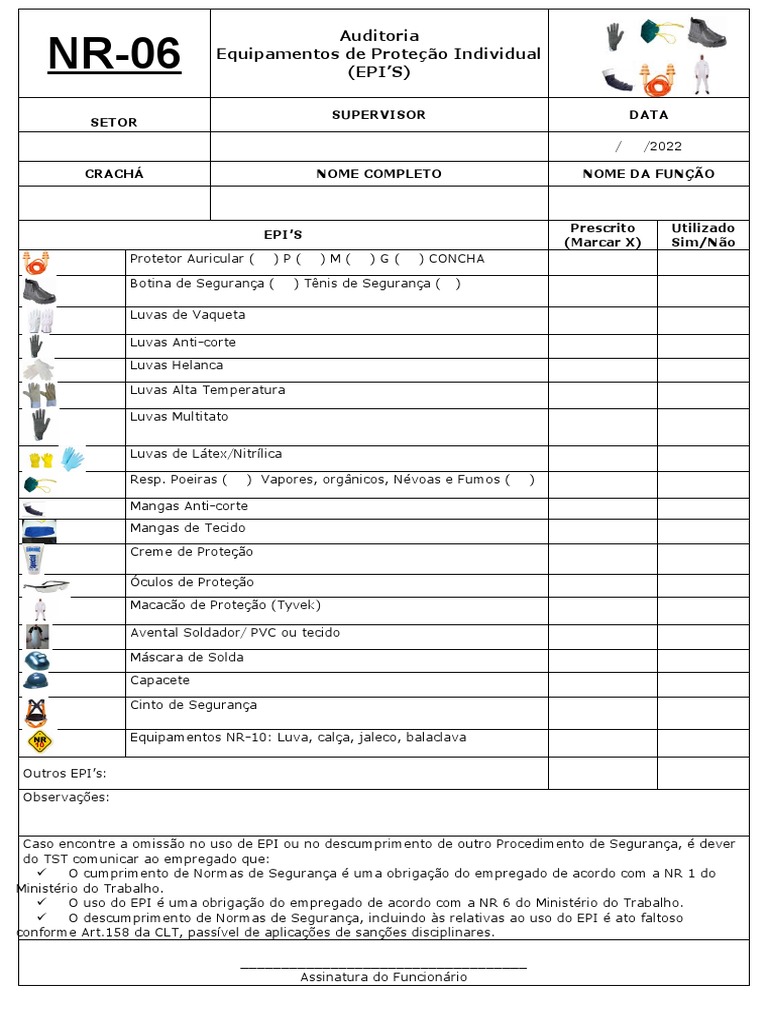 Check-List EPI'S X Função | PDF