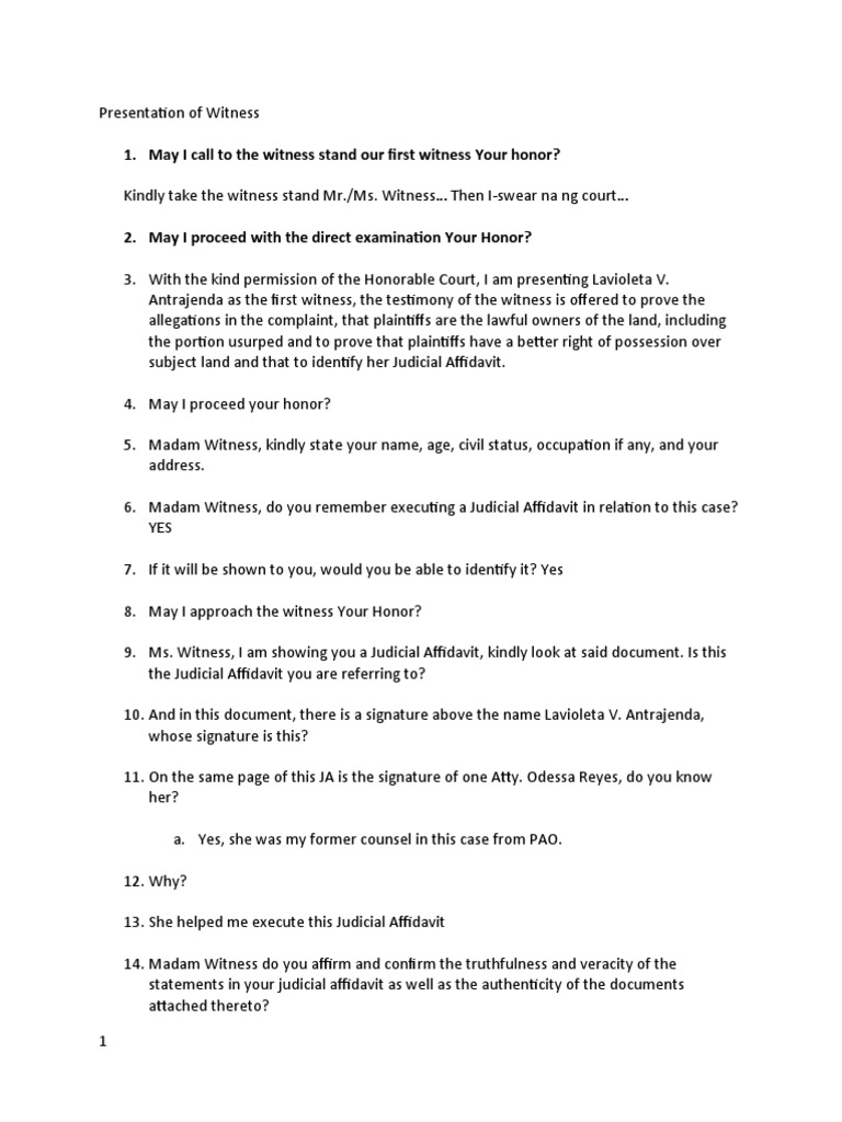 Presentation of Witness | Download Free PDF | Affidavit | Witness