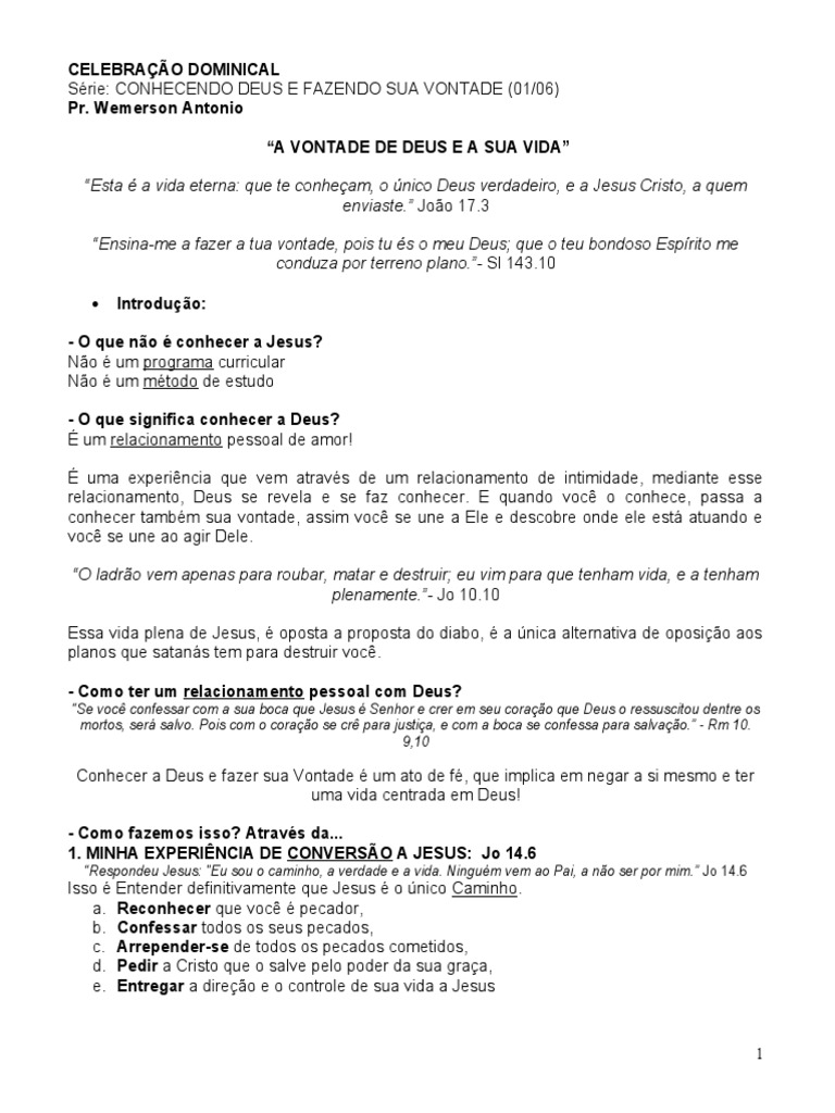 Conhecendo Deus e Fazendo Sua Vontade | Download grátis PDF | Pecado | Deus