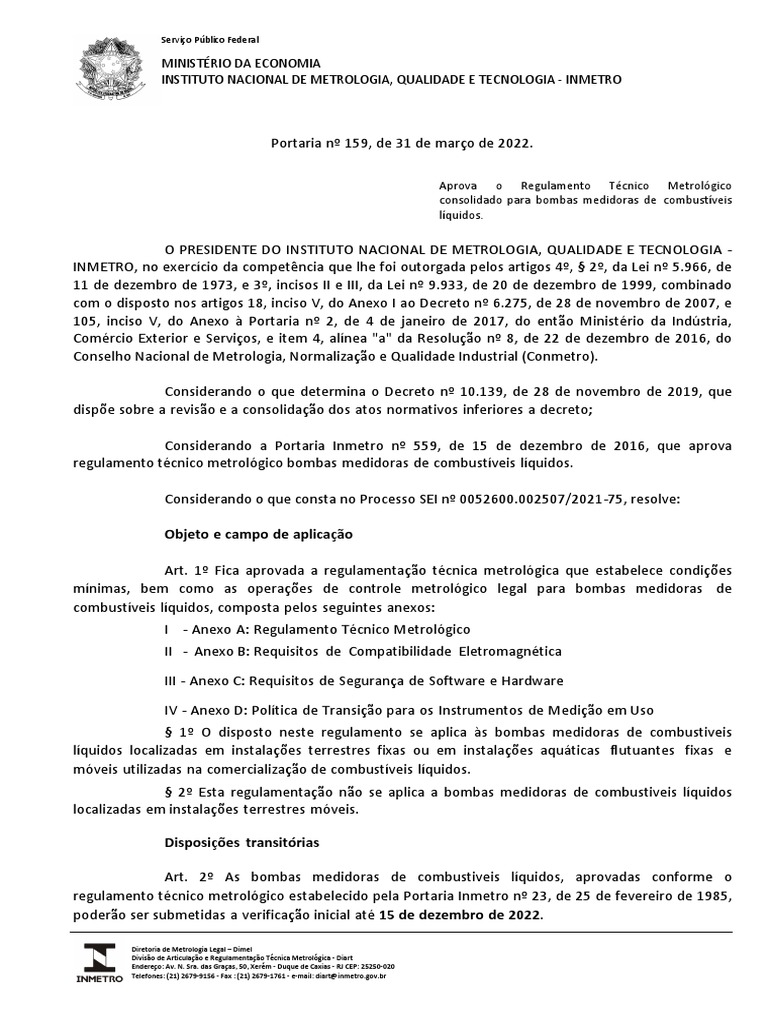 Portaria Inmetro #159 - 2022 - BMC - Consolidado | PDF