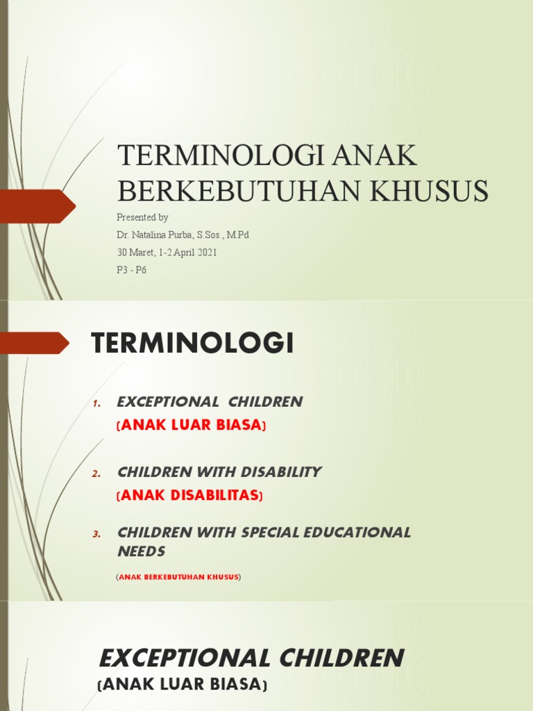 Terminologi Anak Berkebutuhan Khusus | PDF | Human Development | Social ...
