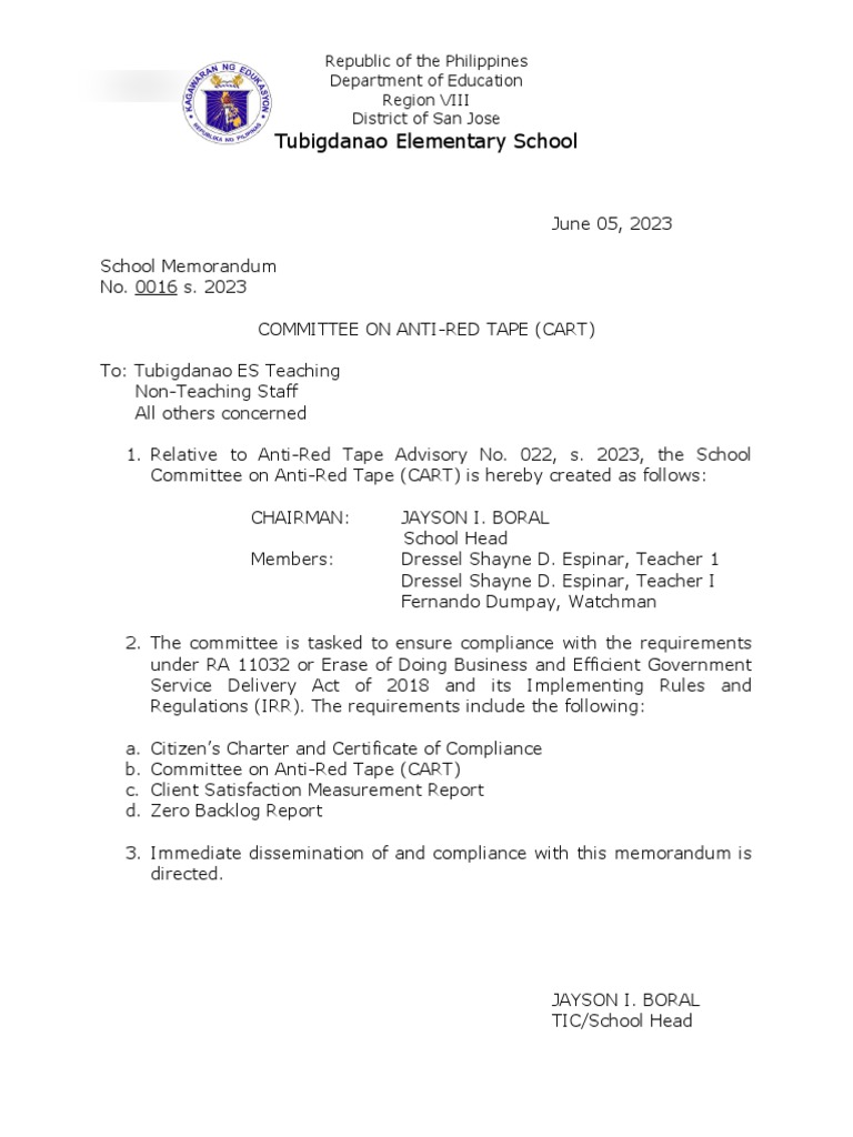 SCHOOL MEMORANDUM 2023 Tubigdao | PDF | Special Education