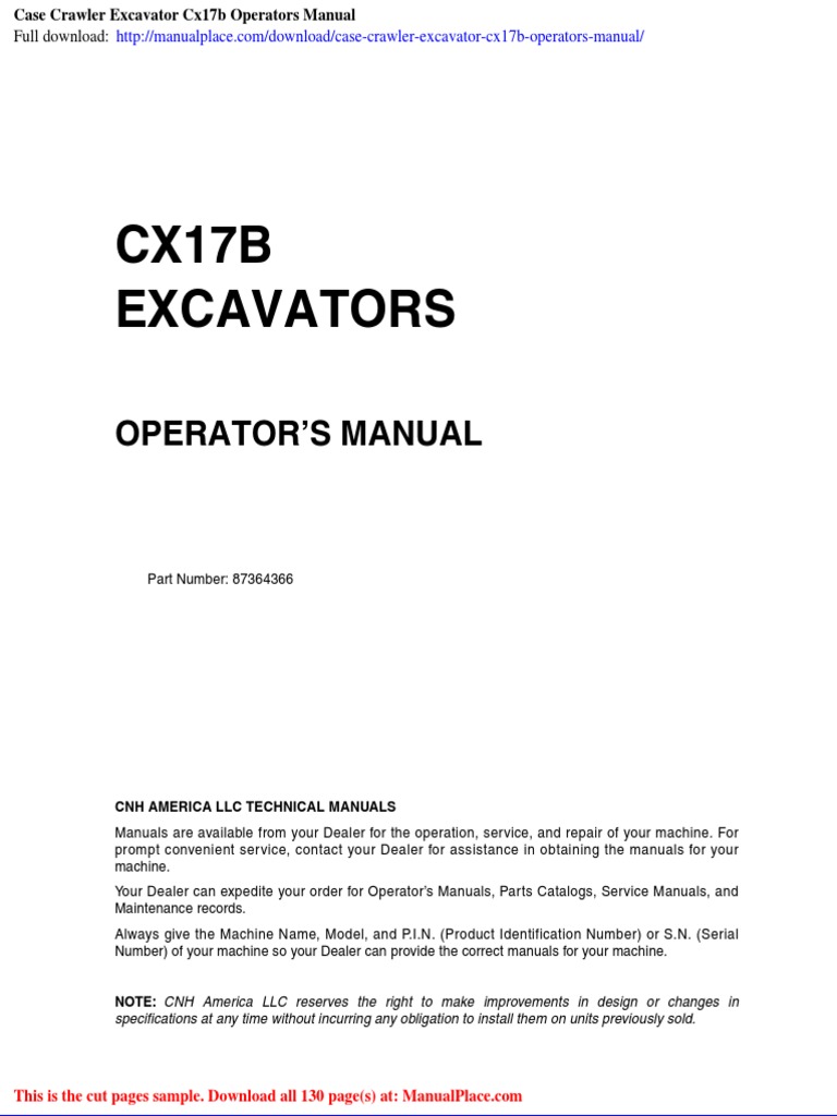 Case Crawler Excavator Cx17b Operators Manual | PDF
