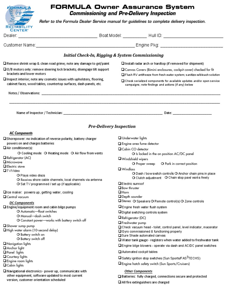 Formula Pre Delivery Inspection | PDF | Switch | Automatic Transmission