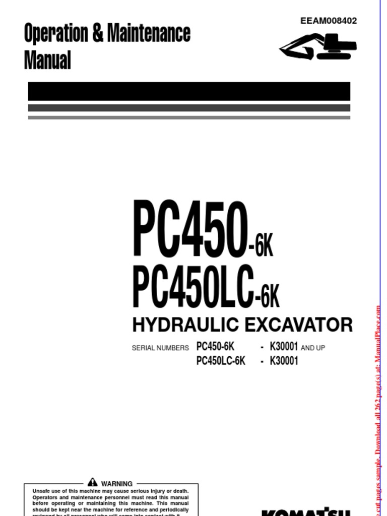 Komatsu Pc450 450lc 6k Operation Maintenance Manual | PDF | Safety ...