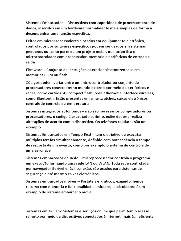 Tipos de Sistemas Embarcados | PDF | Computadores