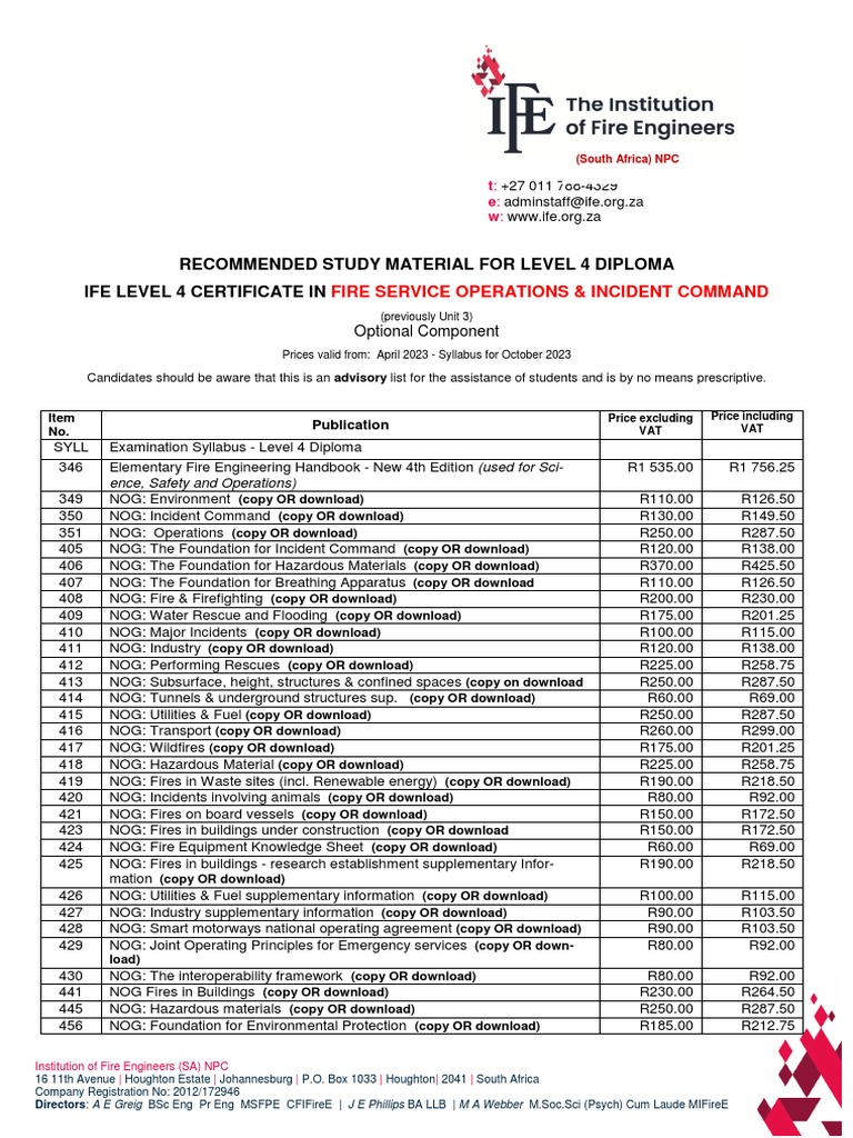 Book List For L4 Diploma - Level 4 Certificate in Fire Service Operations & Incident Command ...