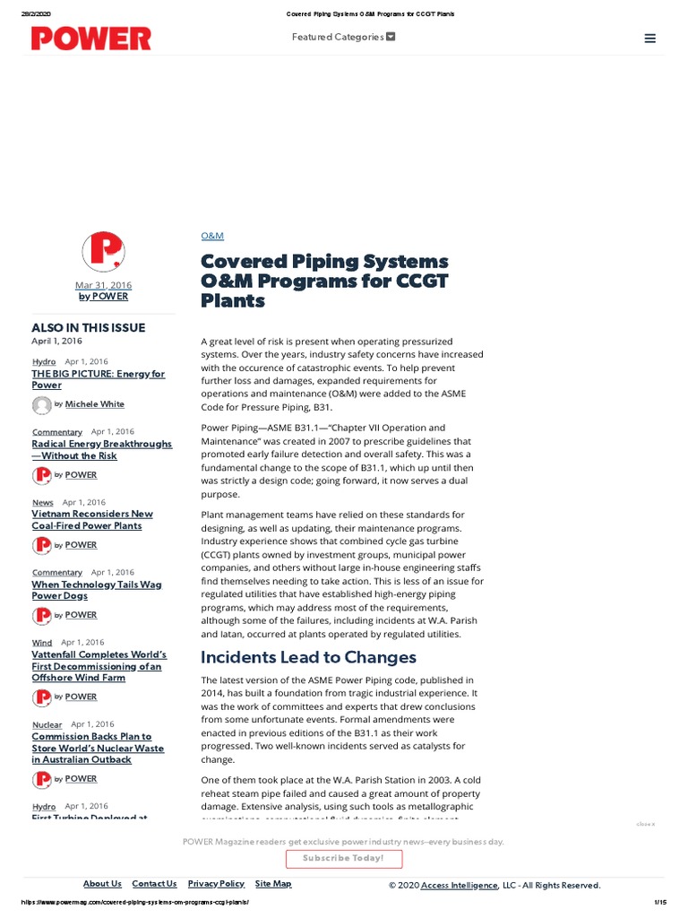 CCGT Plant Piping O&M Guidelines | PDF