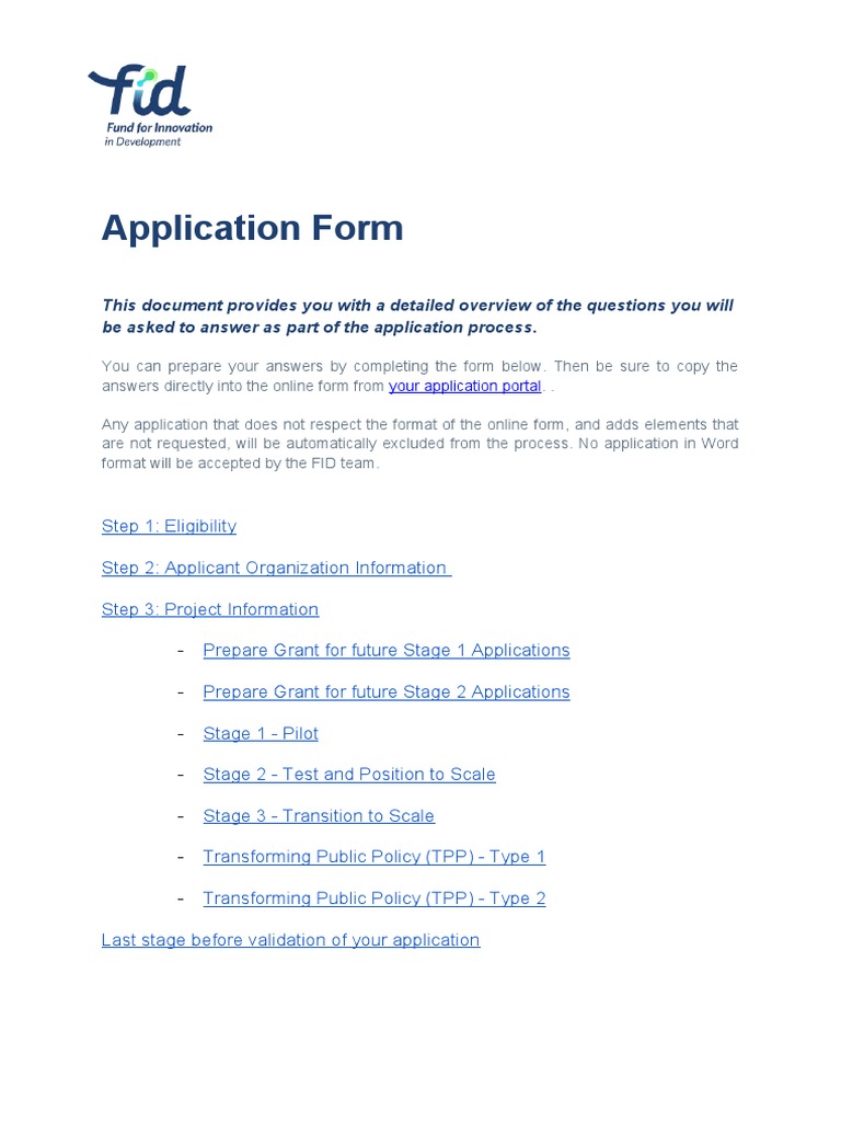 FID Application Form 1 Dae81f4eeb | PDF