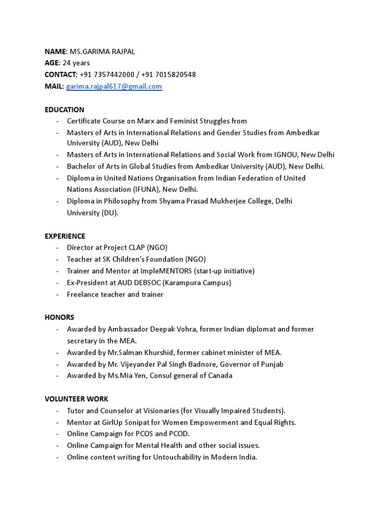 Garima Rajpal - MUN CV | PDF