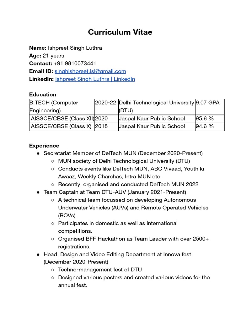 MUN CV - Ishpreet Singh Luthra | PDF