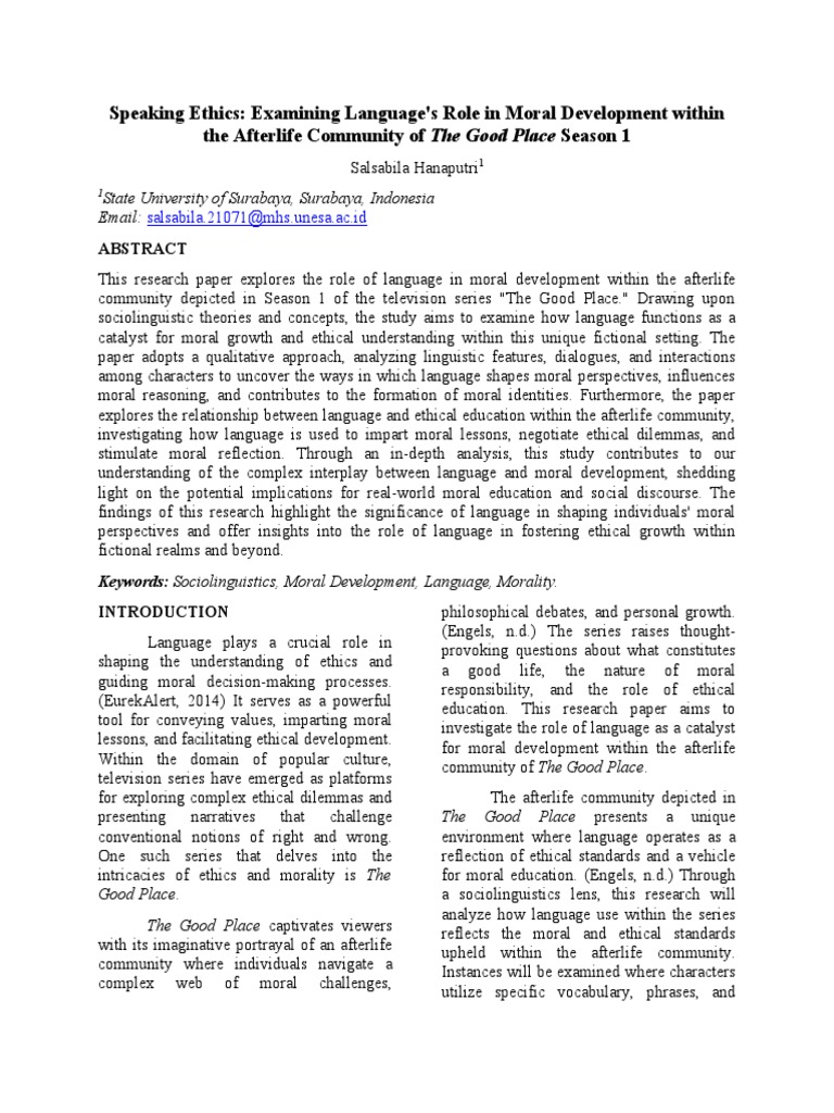 Speaking Ethics Examining Language's Role in Moral Development Within ... Speaking Ethics Examining Language's Role in Moral Development Within ...