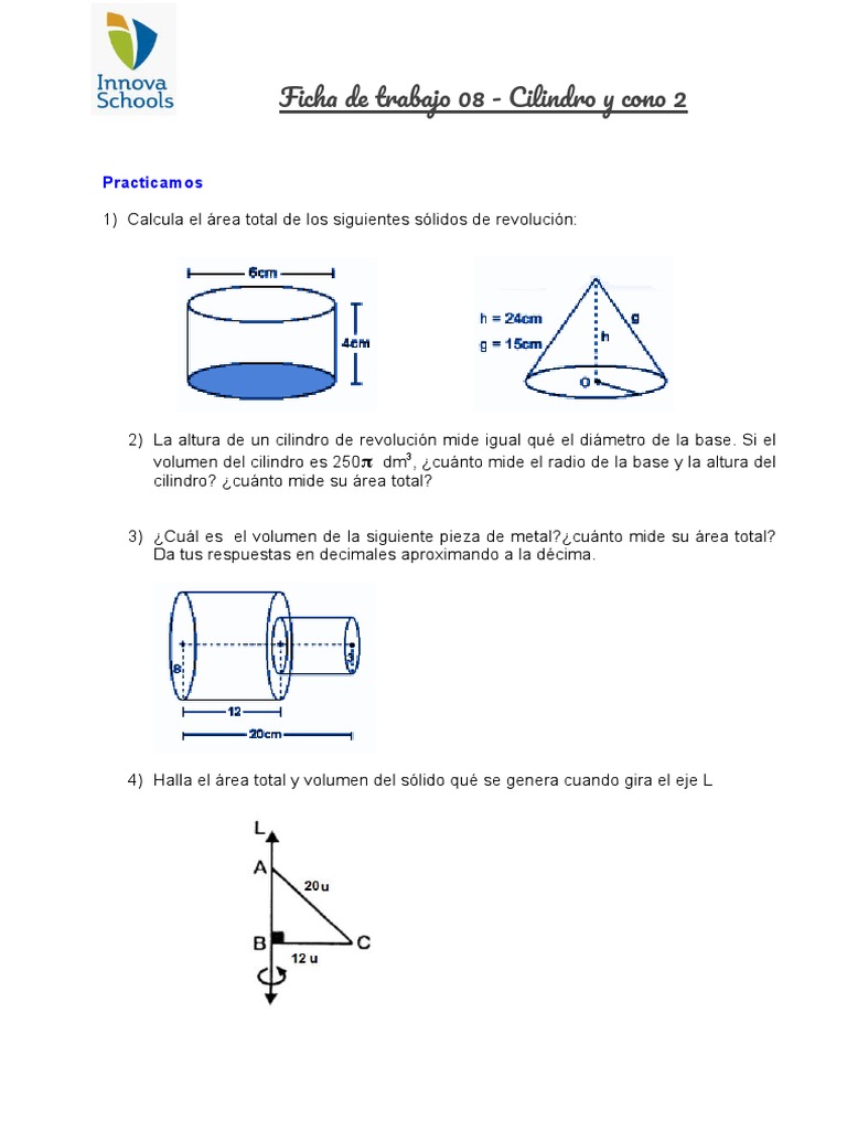 Hojas De Trabajo Sobre El Volumen De Cilindros Y Conos Ejercicios De