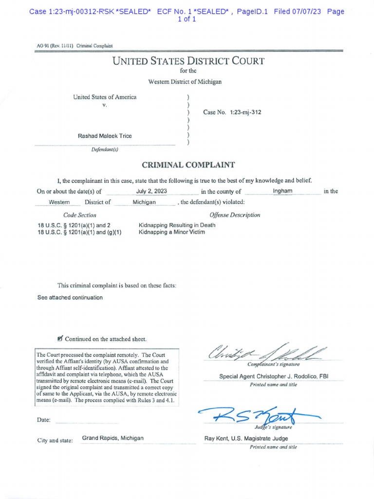 Rashad Trice Charging Document | PDF | Federal Bureau Of Investigation ...