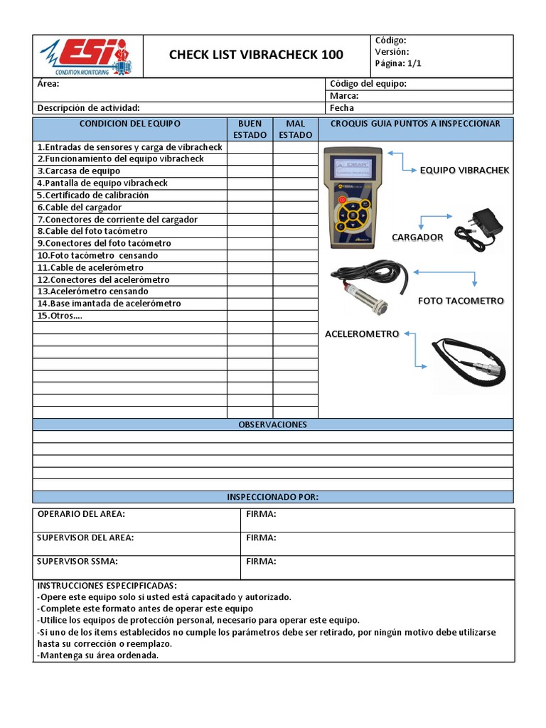 Check List Vibracheck 100 | PDF