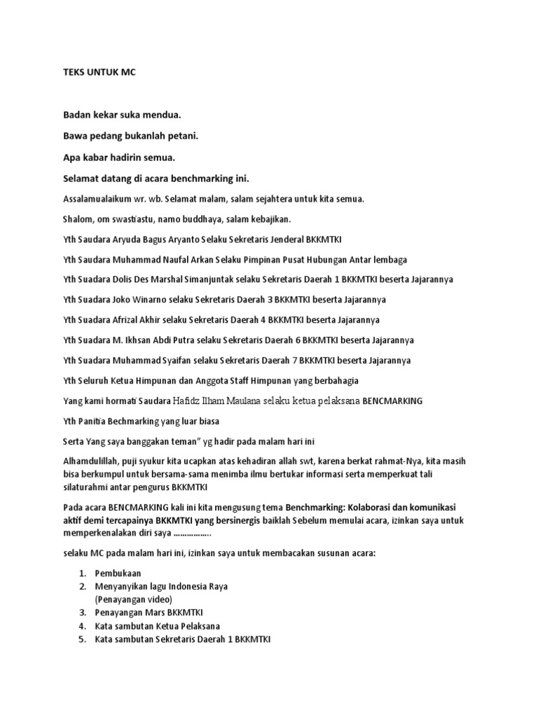 Teks Untuk MC Benchmarking | PDF