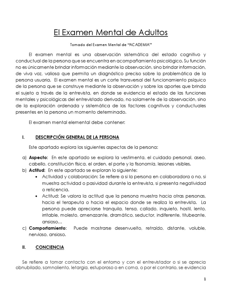 Examen Mental de Adultos | PDF | Memoria | Mente