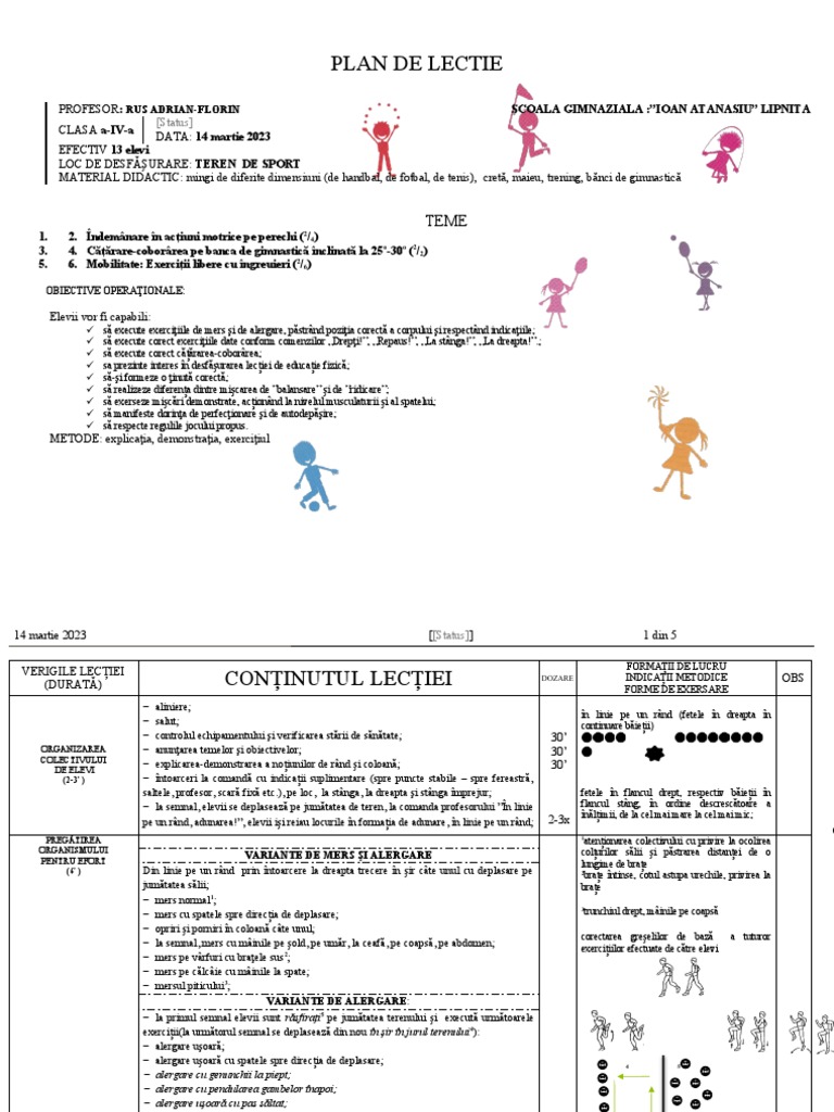 Plan de Lectie Clasa 4 | PDF