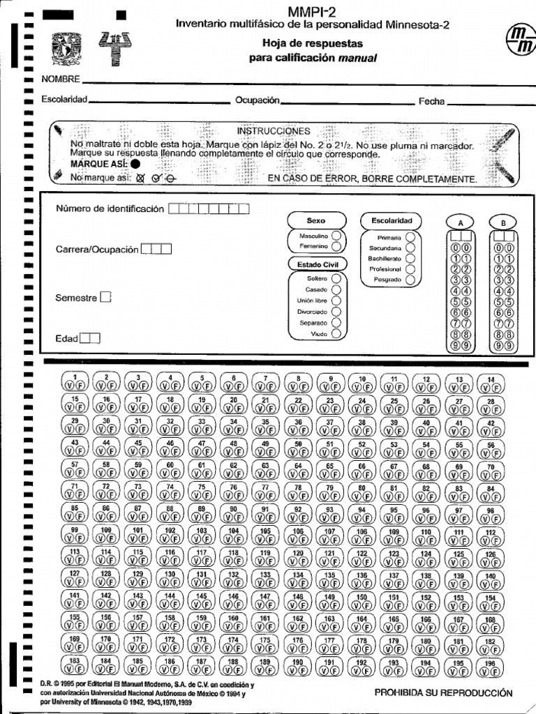Hoja de Respuestas Mmpi-2 | PDF
