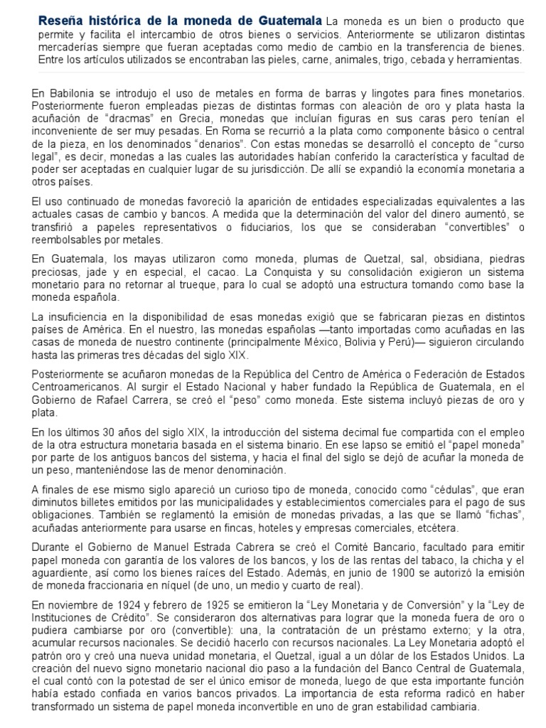 Reseña Histórica de La Moneda de Guatemala | PDF | Moneda | Mercado de divisas