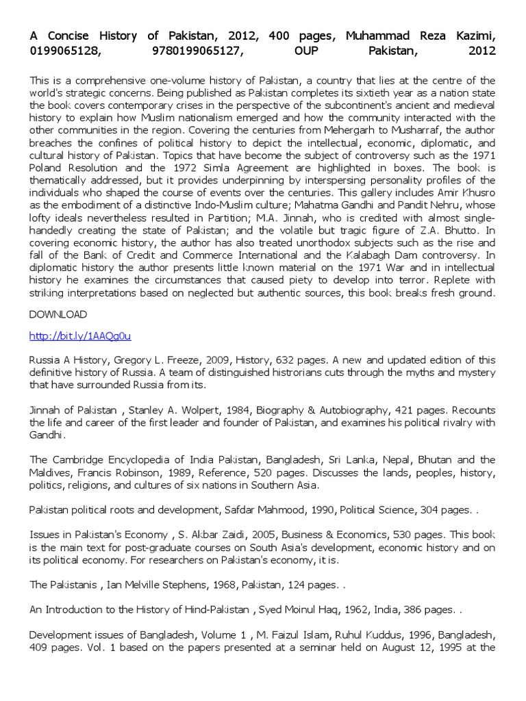 A Concise History of Pakistan | PDF | South Asia | Muhammad Ali Jinnah