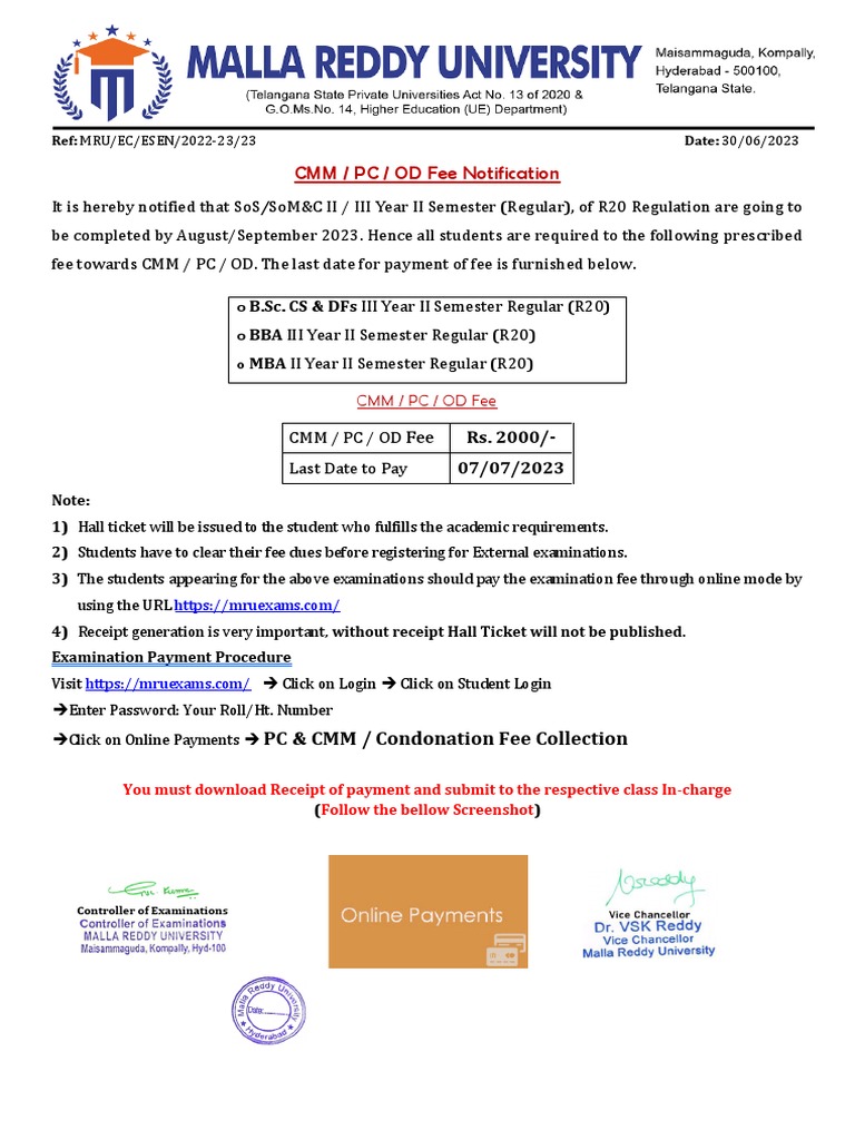CMM-OD - Fee Notification | PDF