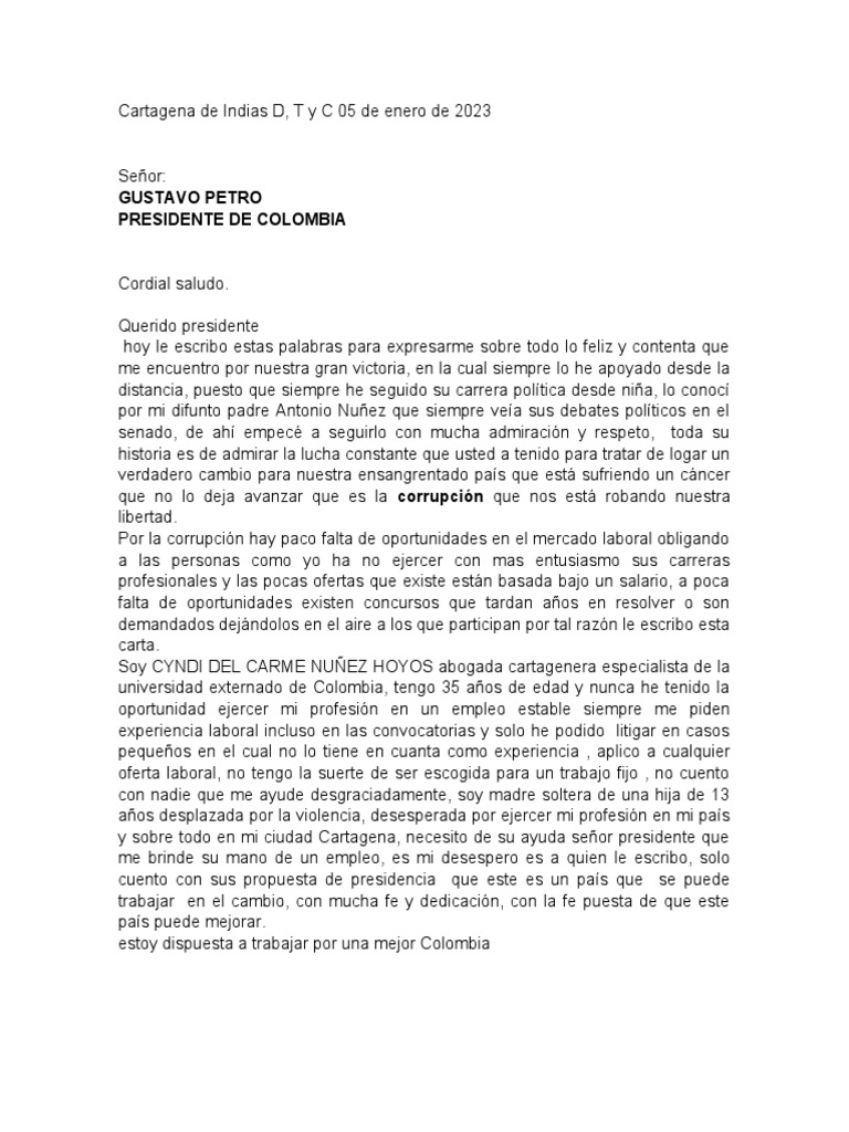 Carta para El Presidente | PDF Carta para El Presidente | PDF