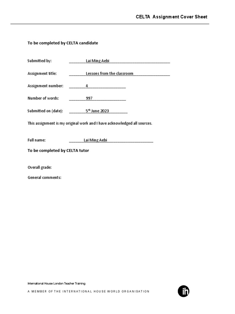 CELTA Assignment 4 LFC | PDF | Teachers | Human Communication