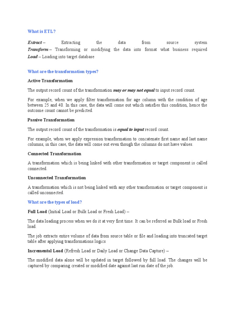 ETL Interview Questions | PDF | Data Warehouse | Databases ETL Interview Questions | PDF | Data Warehouse | Databases