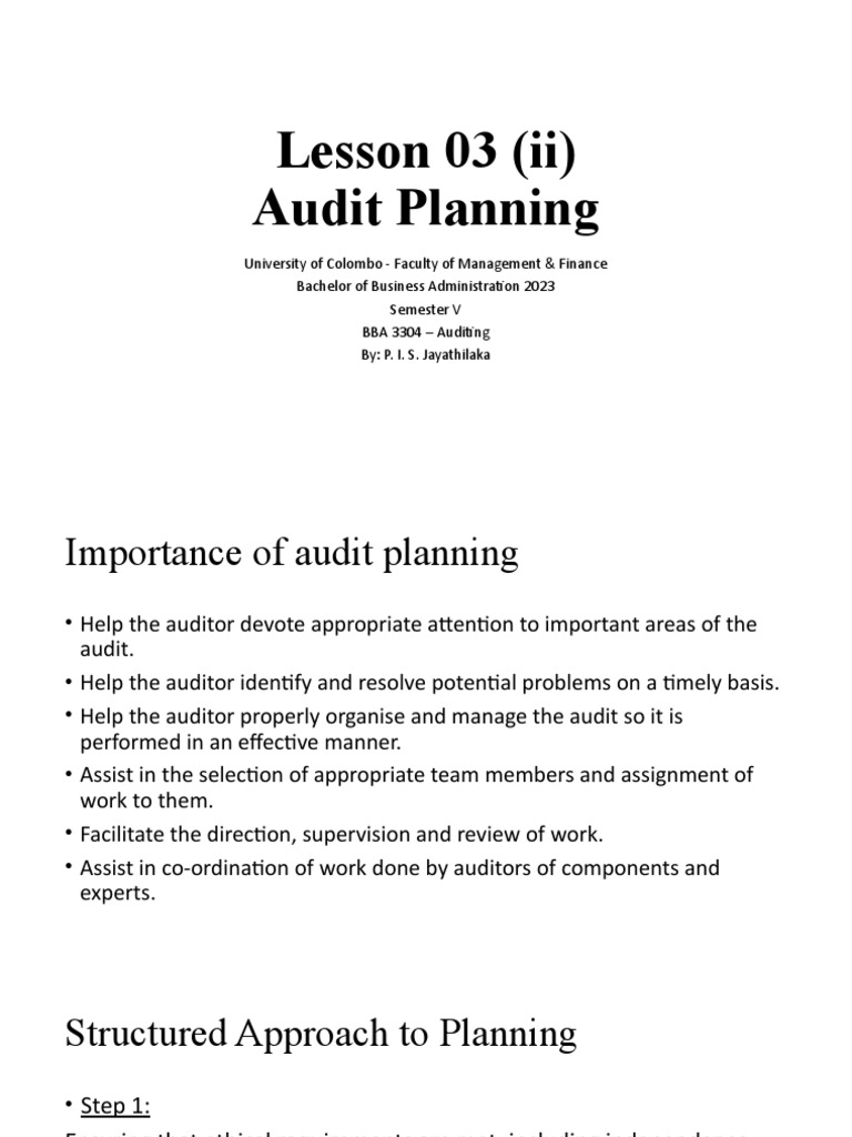 Lesson 3 (Ii) Audit Planning | PDF | Career & Growth | Finance & Money ...