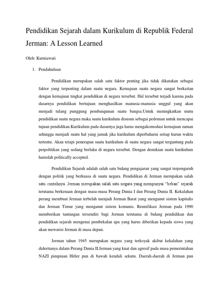 Pendidikan Sejarah Dalam Kurikulum Di Republik Federal Jerman | PDF