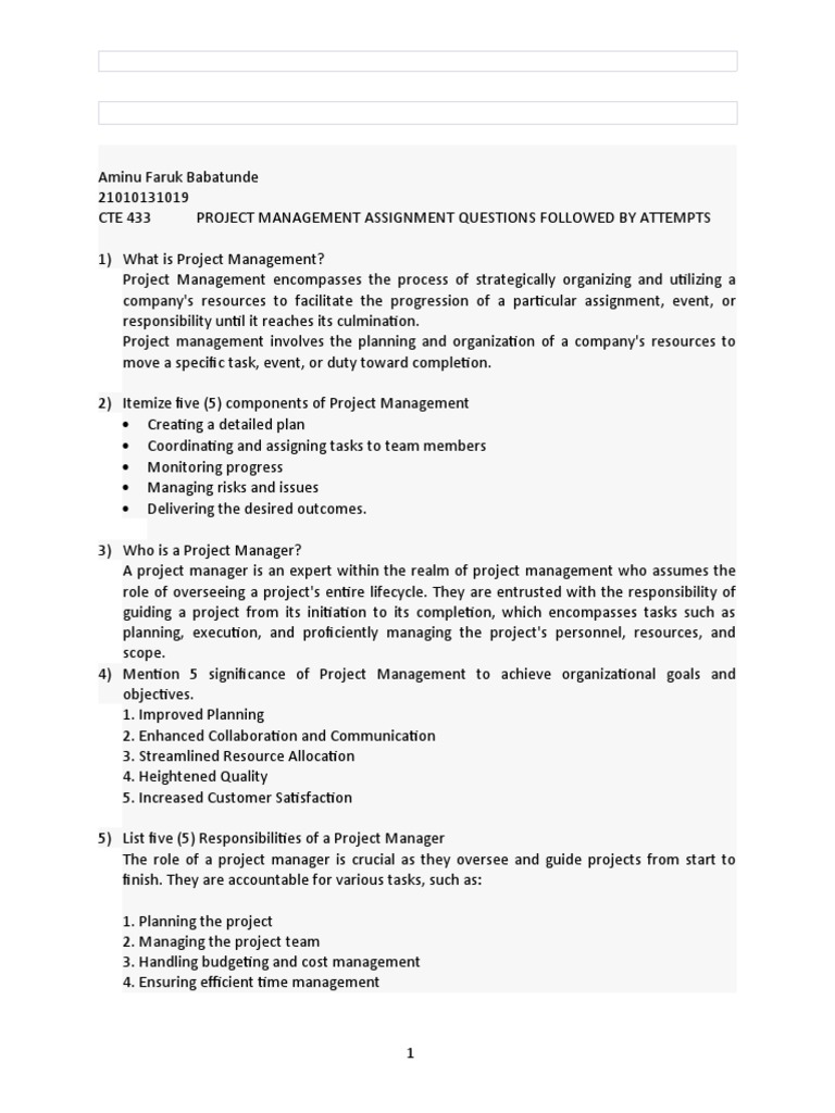 Aminu Baba Tunde Assignment | PDF | Feasibility Study | Project Management