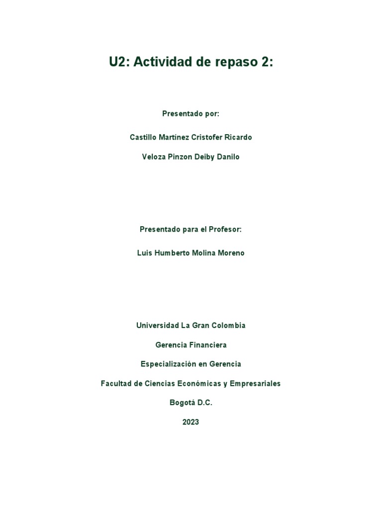 U2 Actividad de Repaso 2 | PDF | Activo intangible | Inversiones