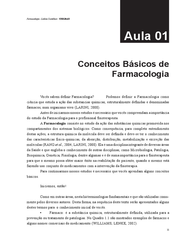 Aula 01. Conceitos Básicos de Farmacologia | PDF | Farmacologia | Sistema de saúde
